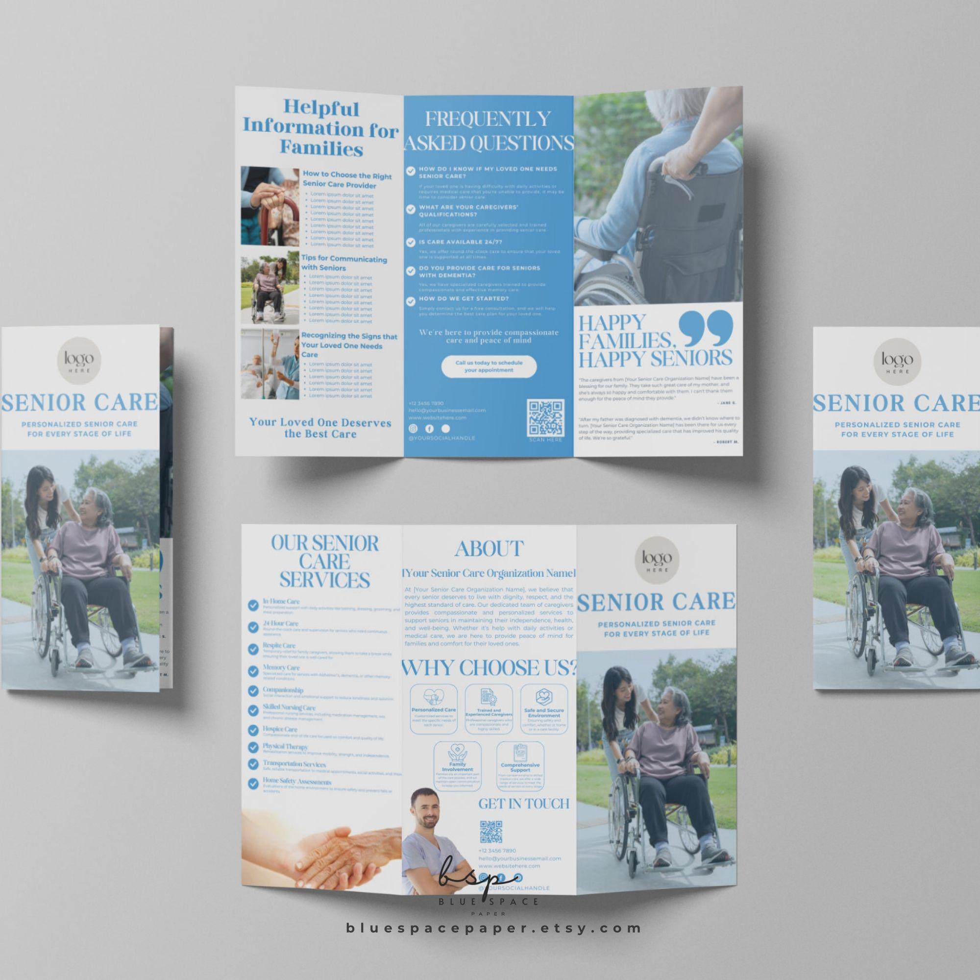 Senior Care Brochure, Home Health Care Brochure, Trifold Pamphlet ...