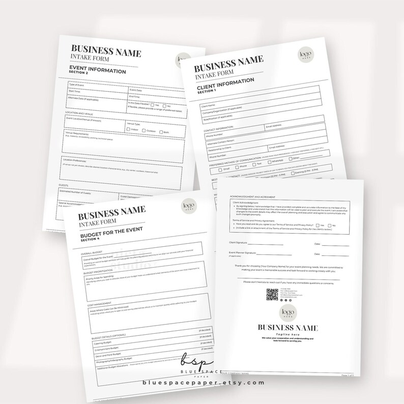 Event Planner Intake Form, Event Planner Contract Template, Wedding ...