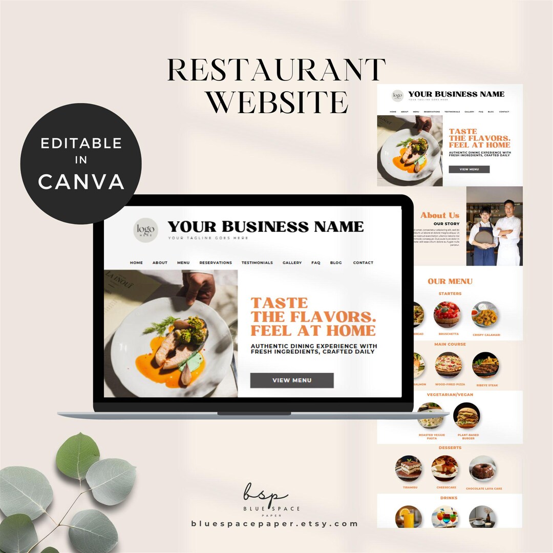Restaurant Website Canva, Chef Canva Website Sales Pages, Catering ...