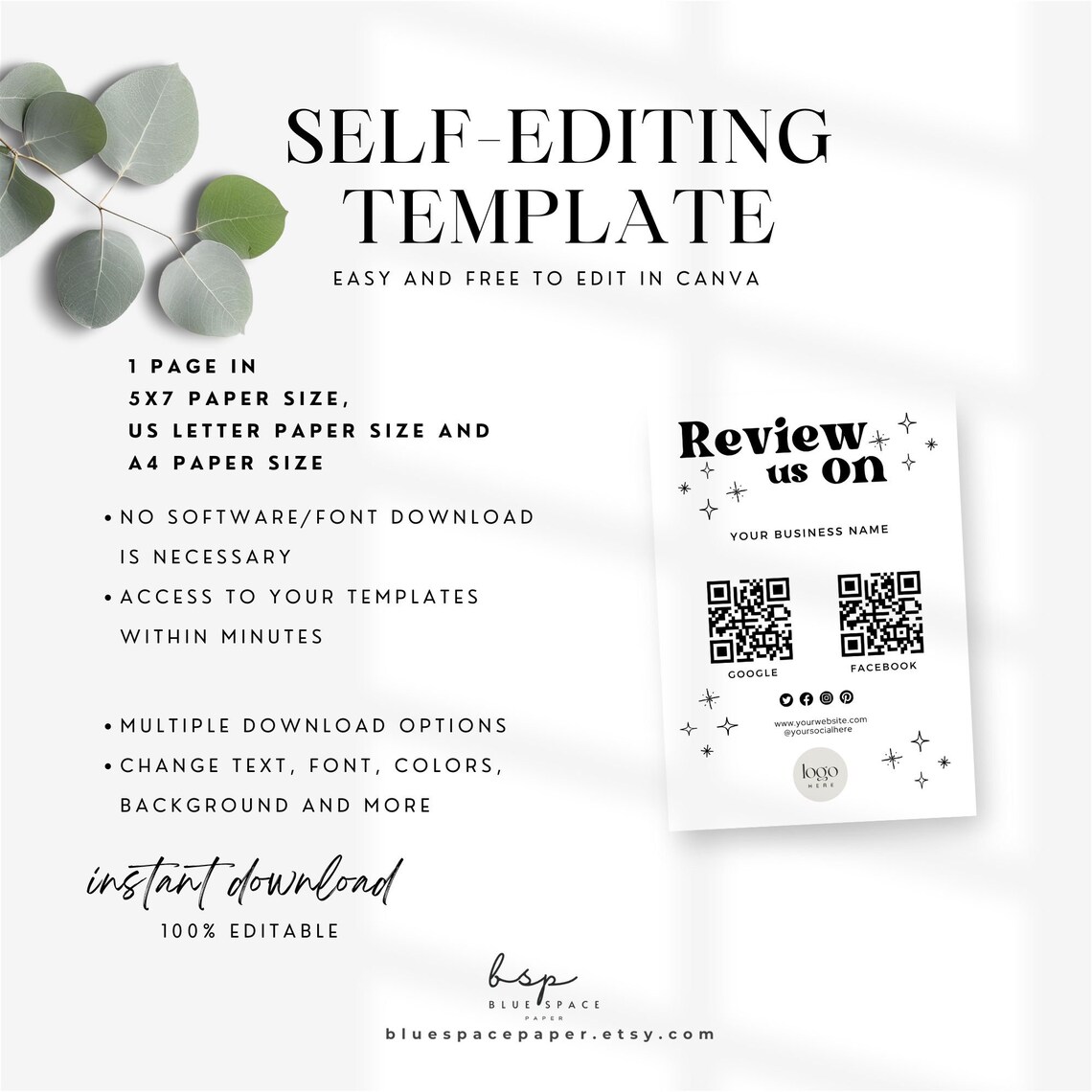 Google Review Canva Template, Leave Us A Review Template QR Code ...