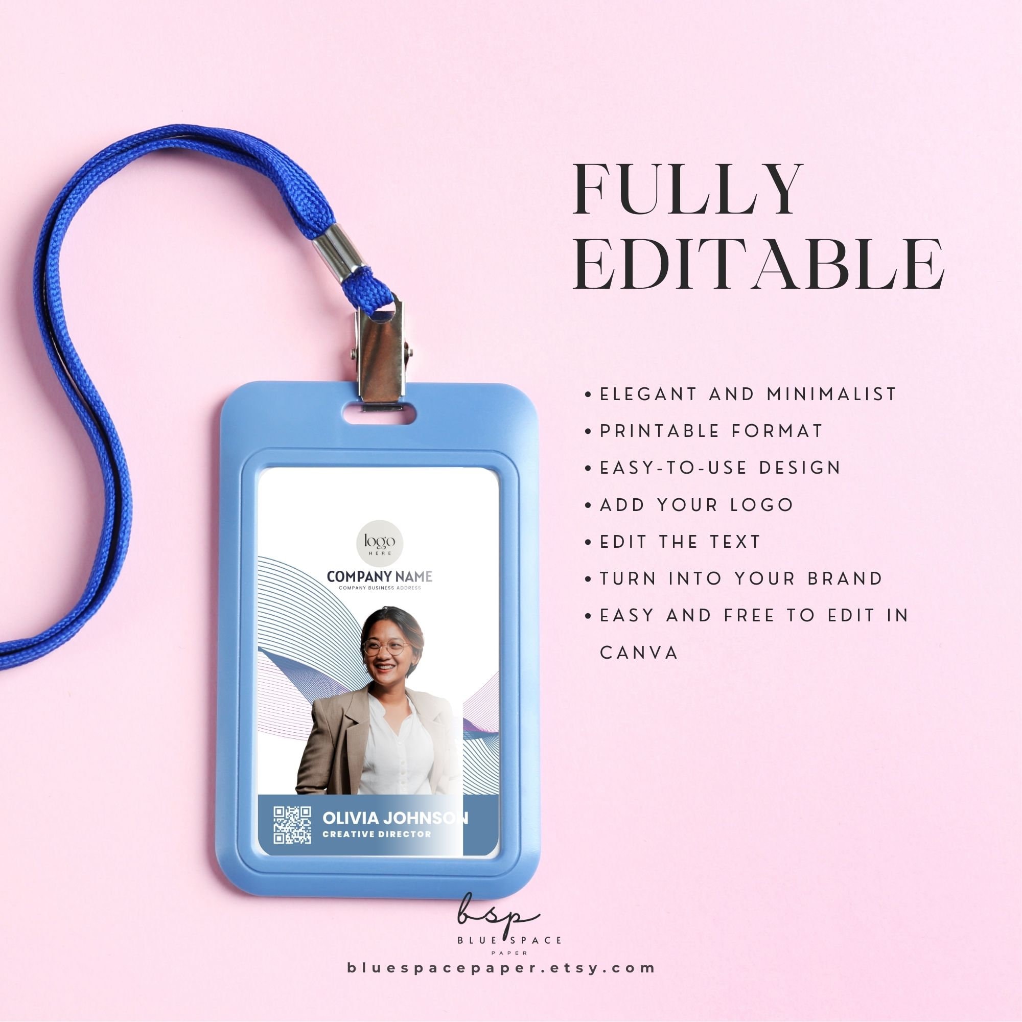 Editable ID Badge, ID Card Template Canva, Customize ID Card, Printable ...