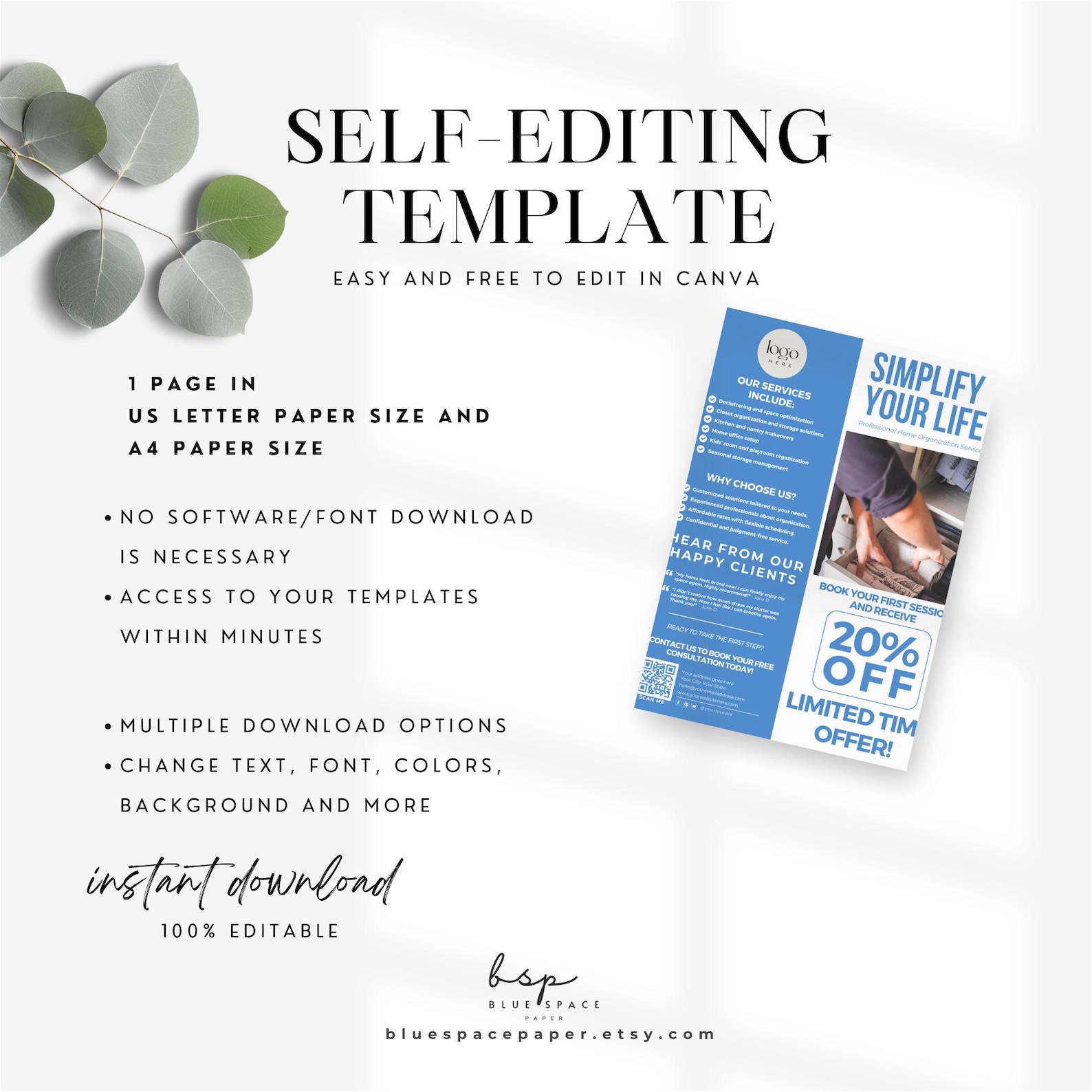 Home Organizer Flyer, Professional Organizer Flyer Canva Template, Declutter Service Flyers ...