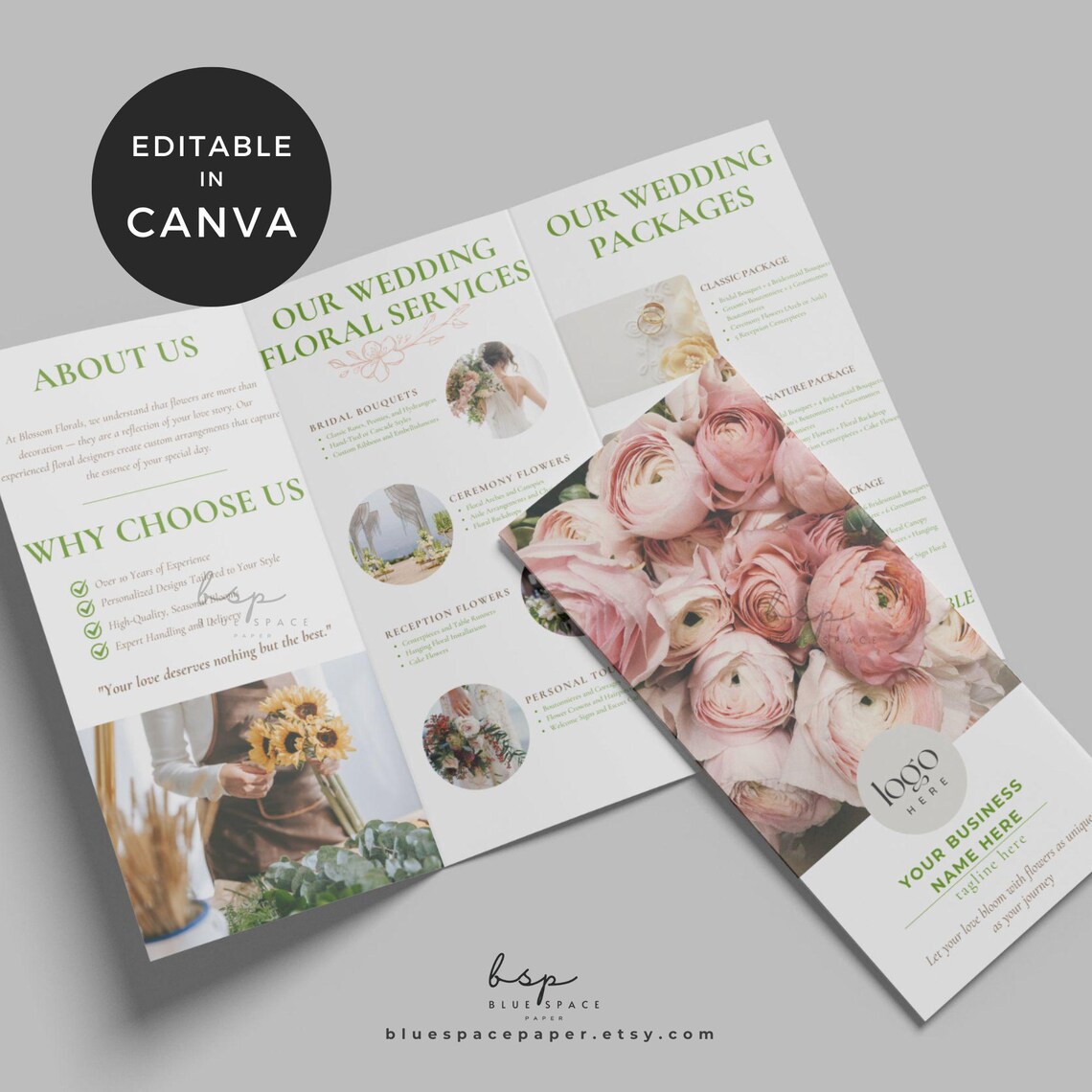 Wedding Flower Brochure, Wedding Florist Brochure, Florist Flyer Canva ...
