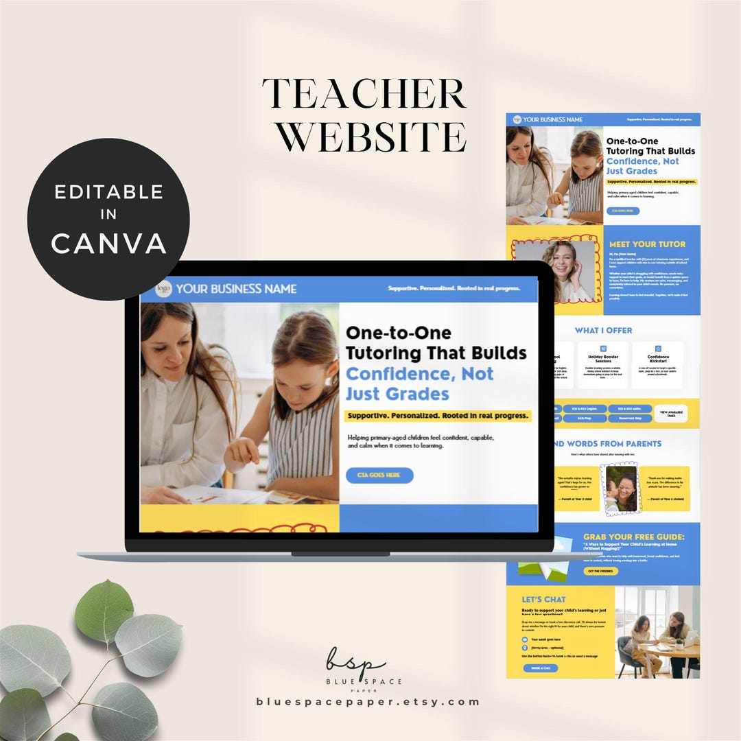 Canva Website for Teachers, School Tutor Template, Private Teacher ...
