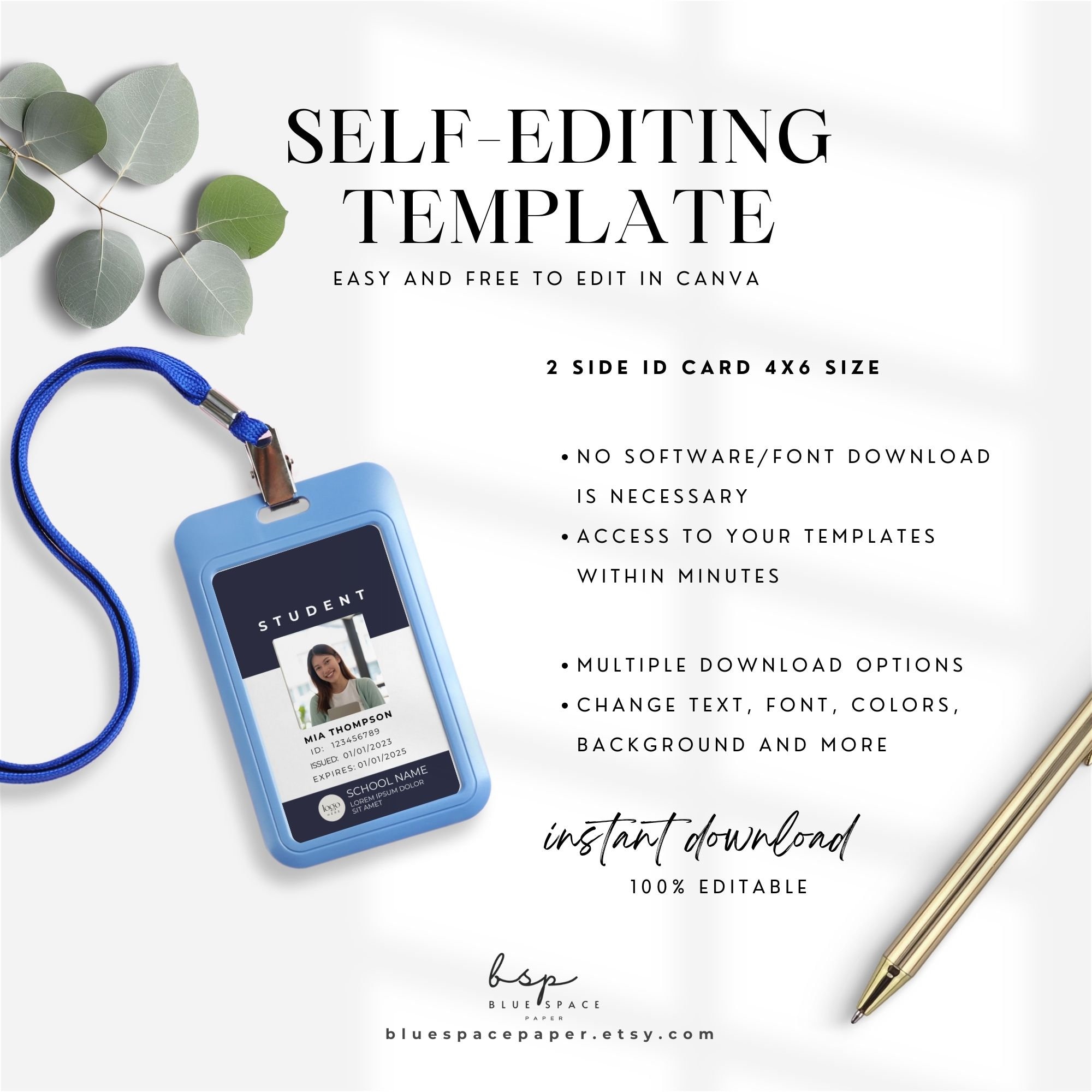 College Student ID Card Template Canva, Editable ID Badge, Customize ID ...