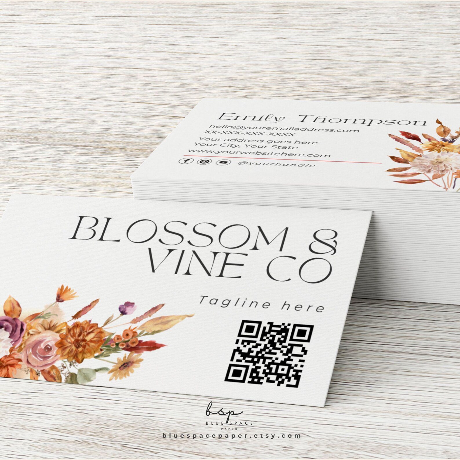 Florist Business Card Template, Flower Shop Business Card Template, DIY ...
