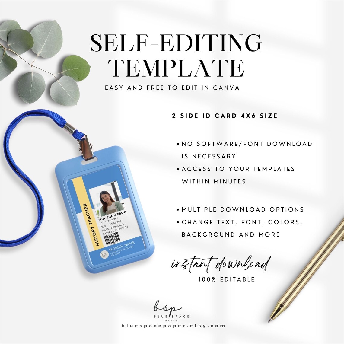 Homeschool Teacher ID Card, Editable Id Badge, ID Card Template Canva ...