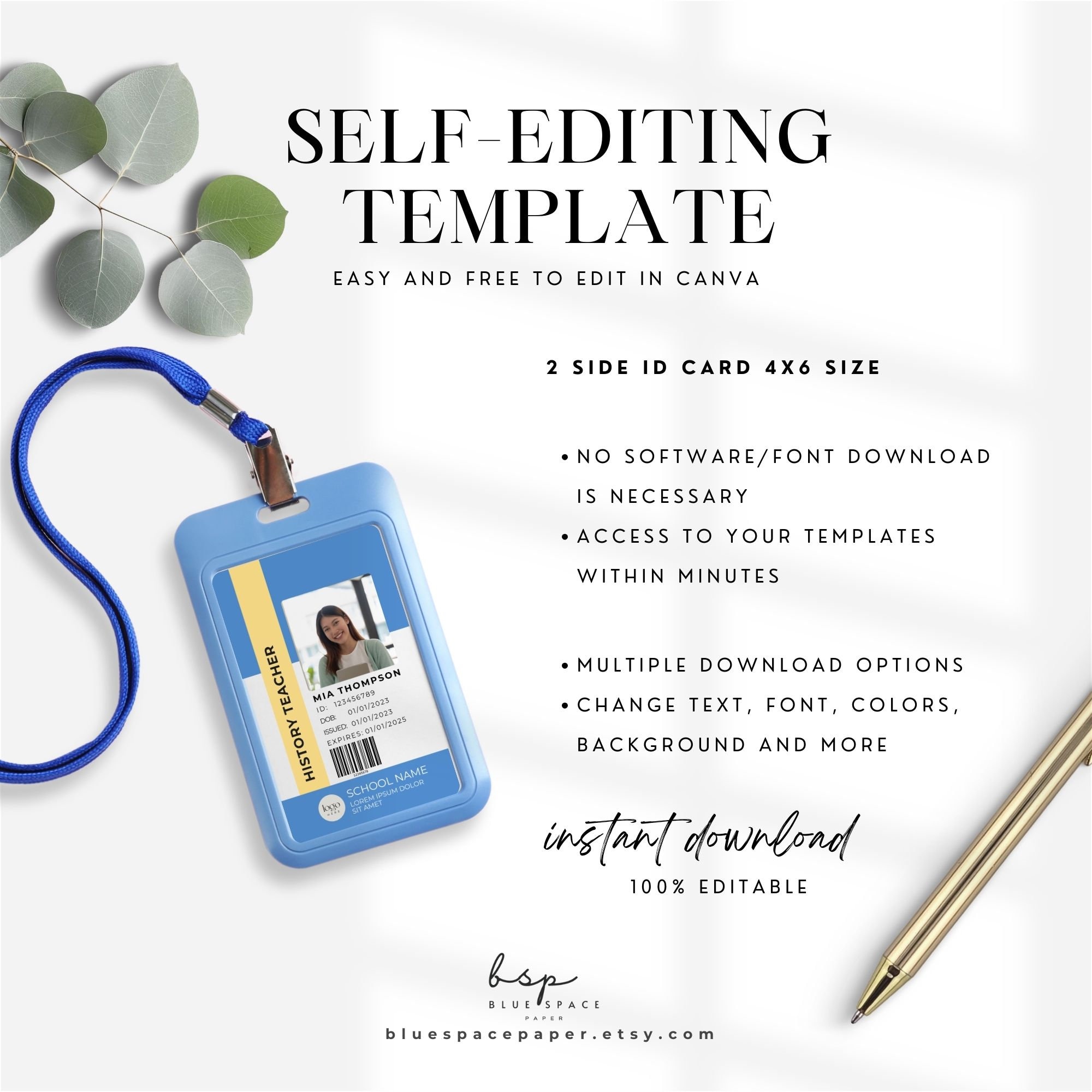 Homeschool Teacher ID Card, Editable Id Badge, ID Card Template Canva ...