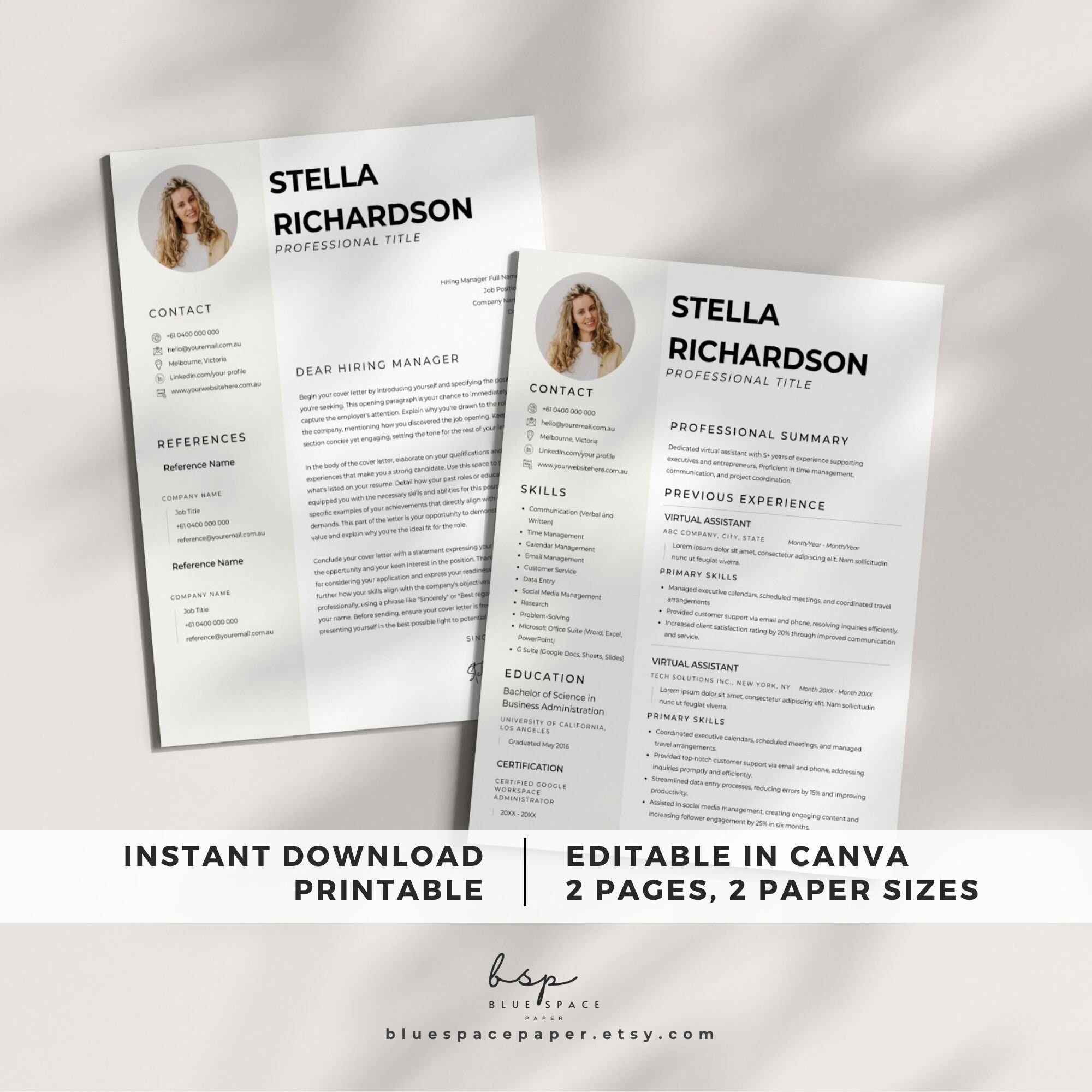 Virtual Assistant Resume, CV Template and Cover Letter, Social Media ...