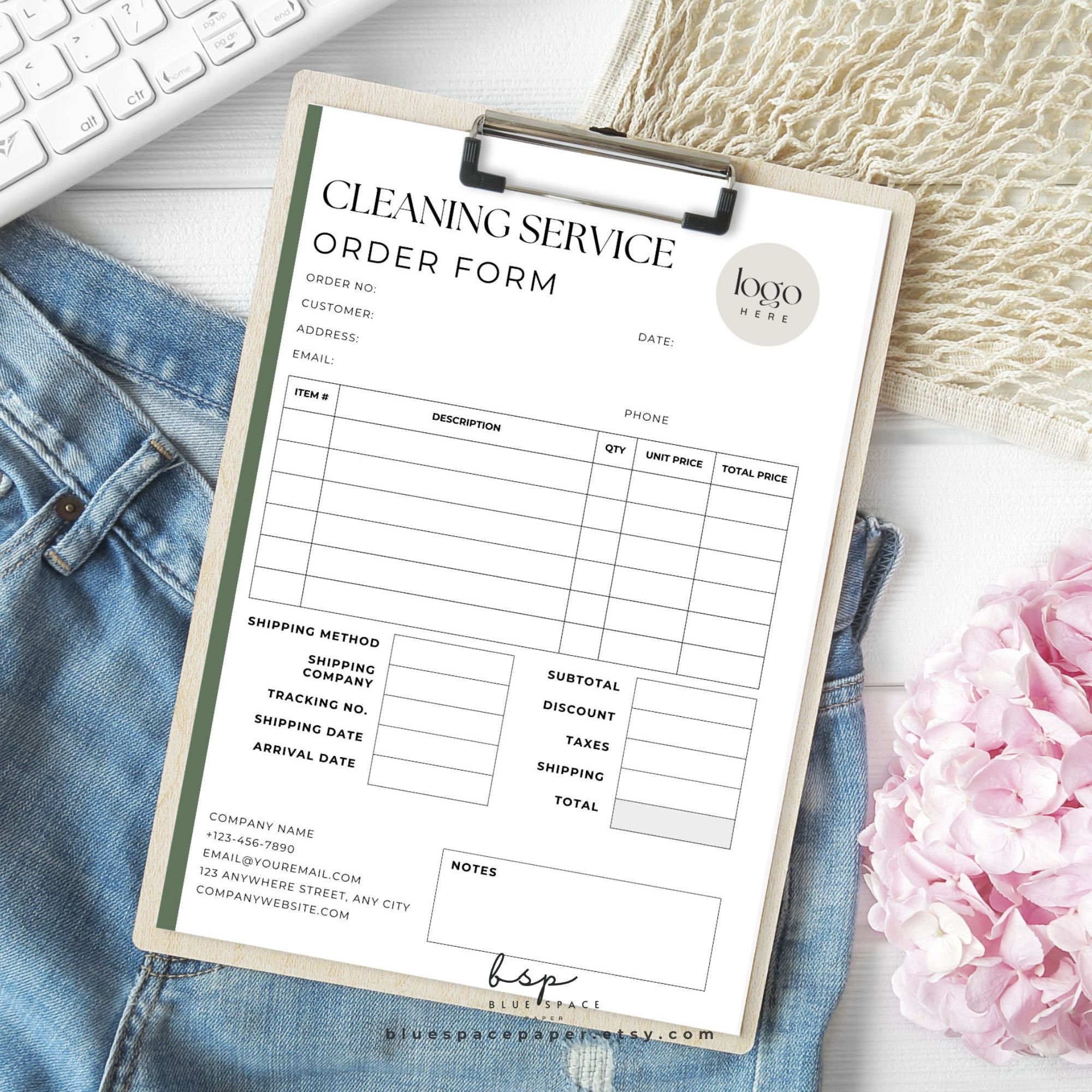 Cleaning Service Order Form, House Cleaning Invoice, Custom Order Form ...