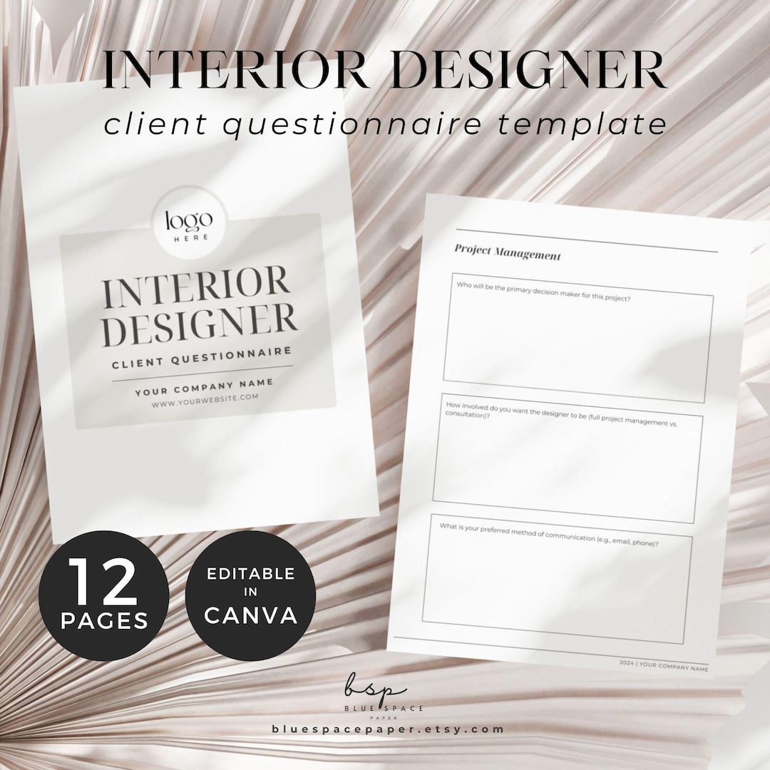 Interior Design Questionnaire, Client Onboarding Pack Template ...