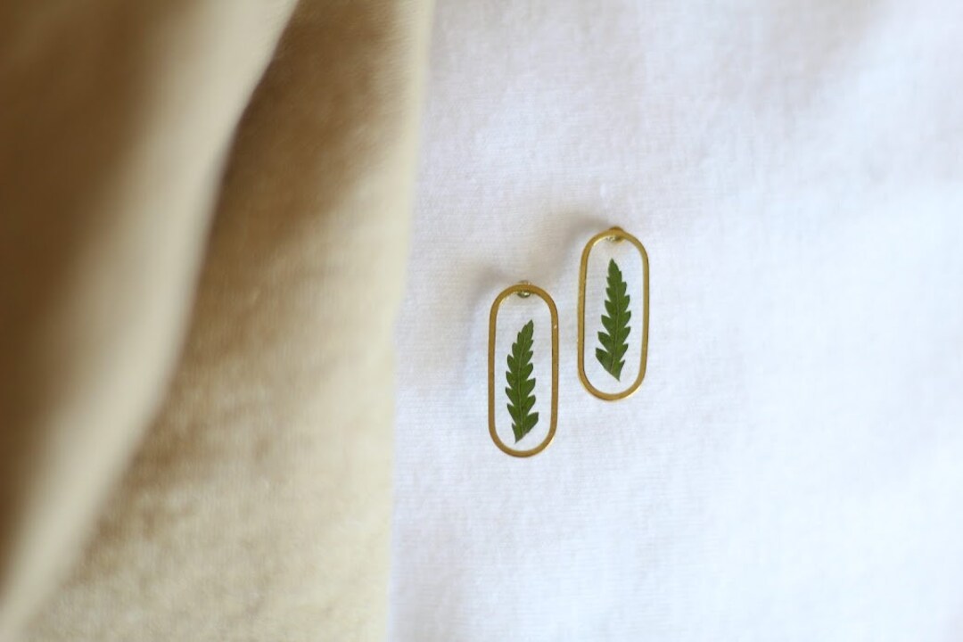 Oval Fern Stud Earrings - Gifts for Her - Botanical Jewelry ...
