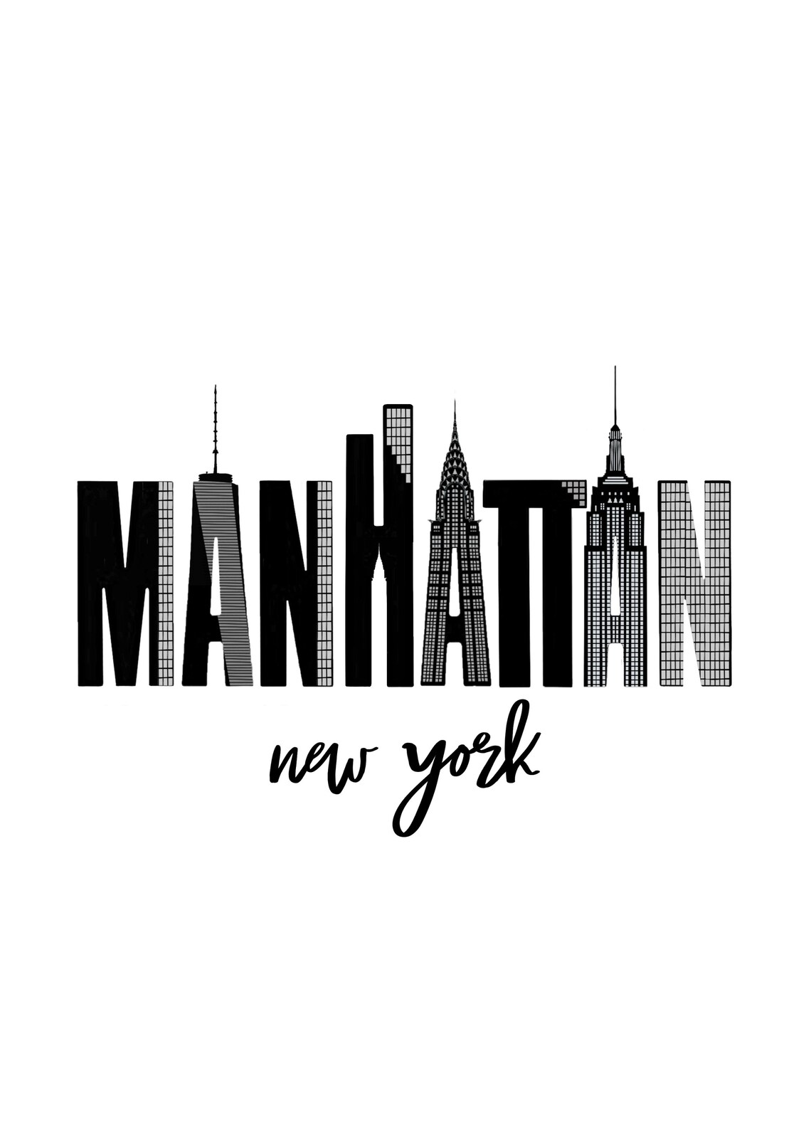 Manhattan New York Typography Digital Print - Etsy