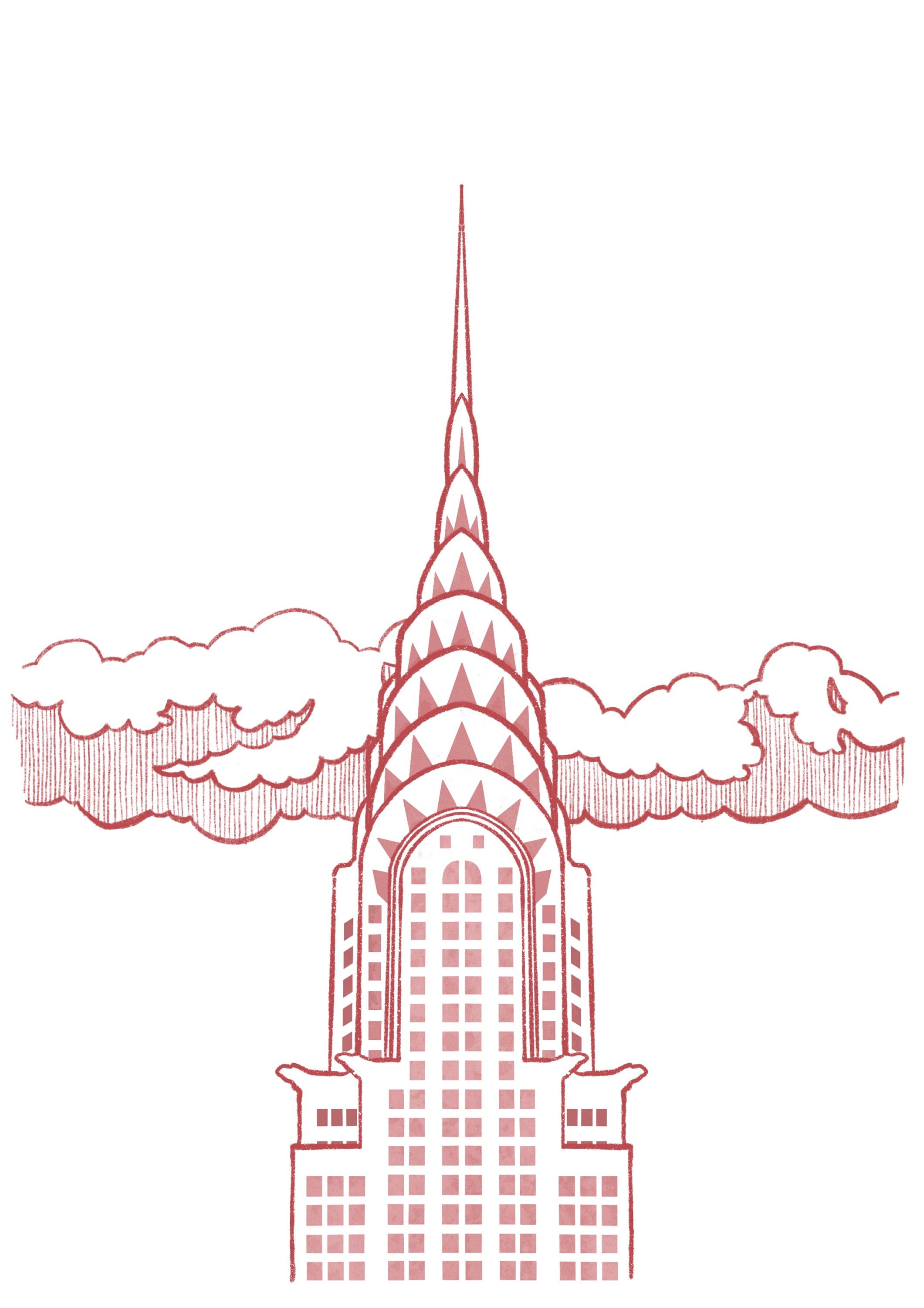 New York City Chrysler Building Line Illustration in Warm Red and Pink ...