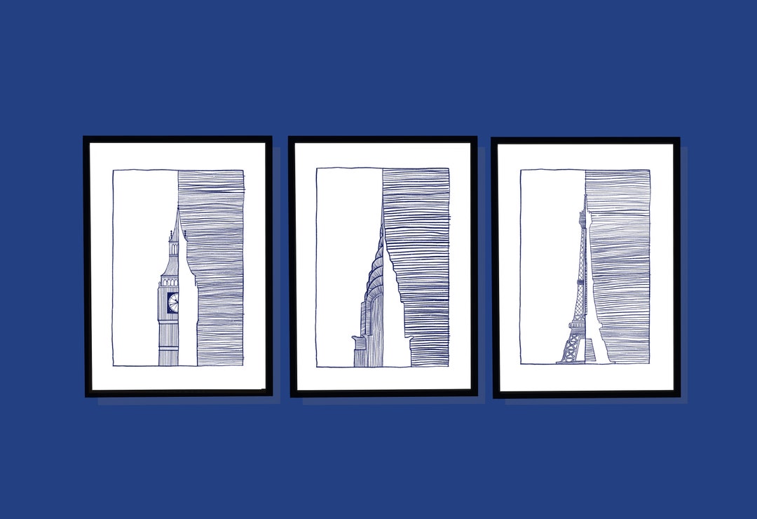 World Skyscrapers Line Art - Print Set of 3 | London Big Ben | Paris ...
