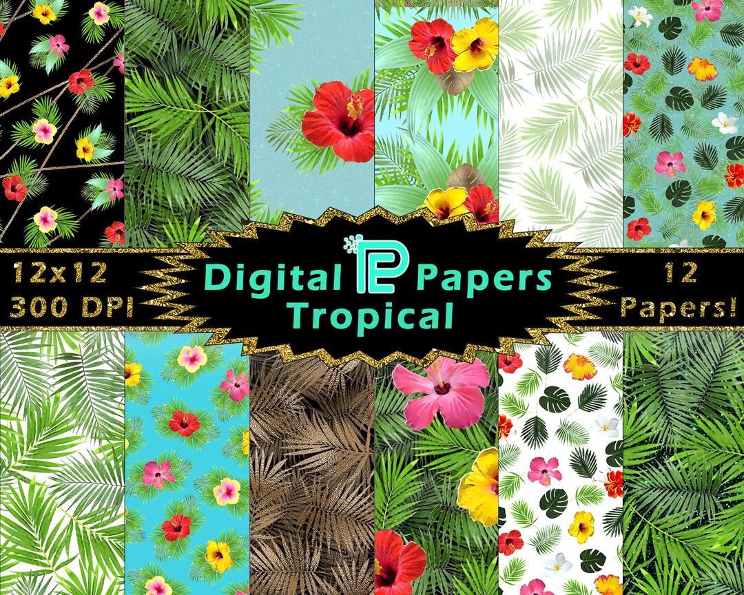 Tropical Digital Paper // Tropical Digital Background // Clipart // PNG ...