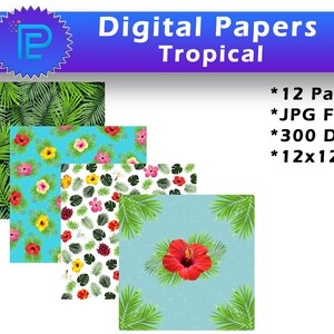 Tropical Digital Paper // Tropical Digital Background // Clipart // PNG ...