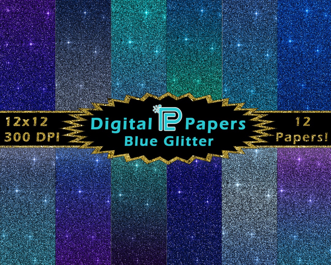 Blue Glitter Digital Paper // Blue Ombre Glitter // Digital Background ...