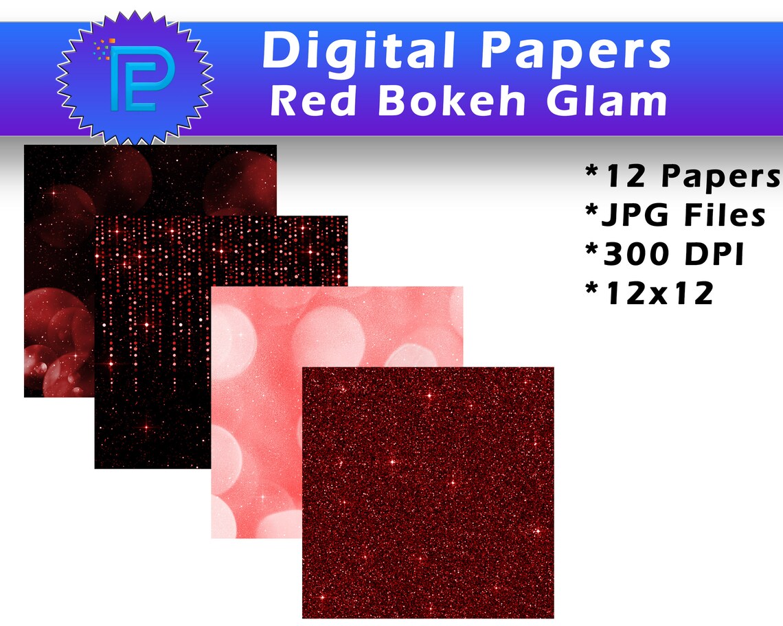 Red Glitter Bokeh Digital Paper // Glam // Digital Background ...