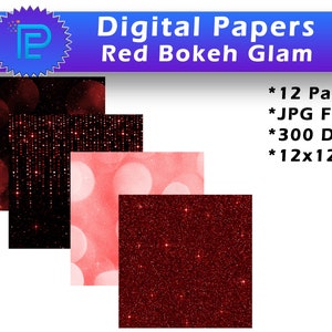 Red Glitter Bokeh Digital Paper // Glam // Digital Background ...