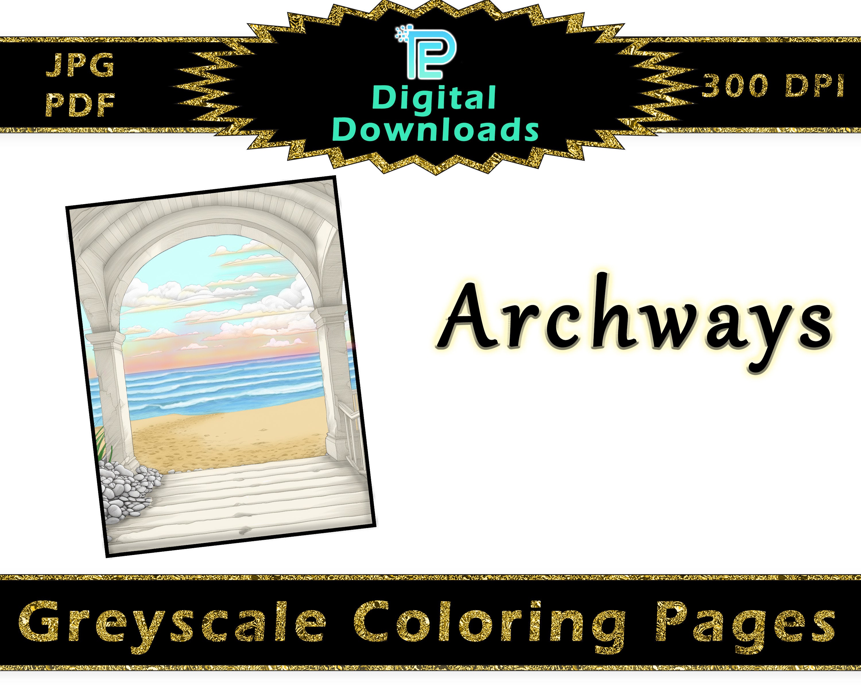 Archway Coloring Pages // Grayscale Coloring Sheets // Adult Coloring ...