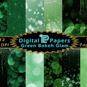 Green Glitter Bokeh Digital Paper // Glam // Digital Background ...