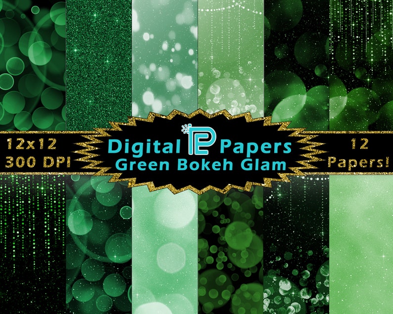 Green Glitter Bokeh Digital Paper // Glam // Digital Background ...