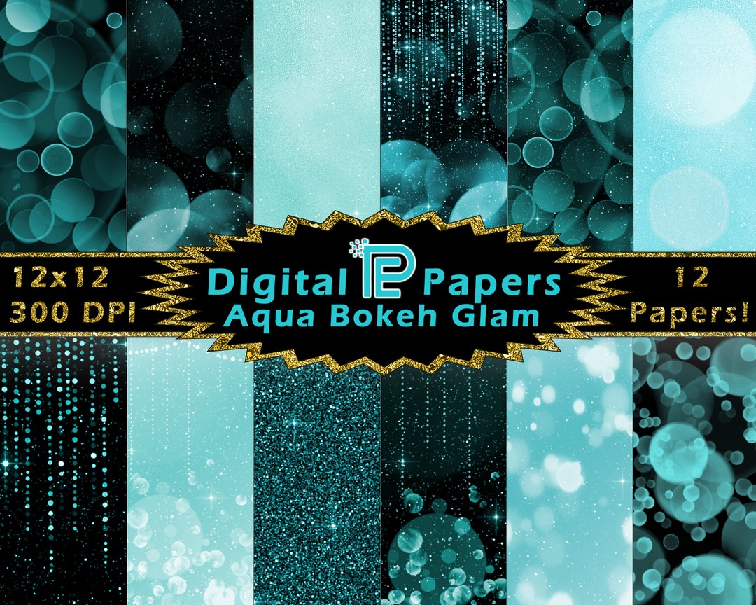Aqua Glitter Bokeh Digital Paper // Glam // Digital Background ...