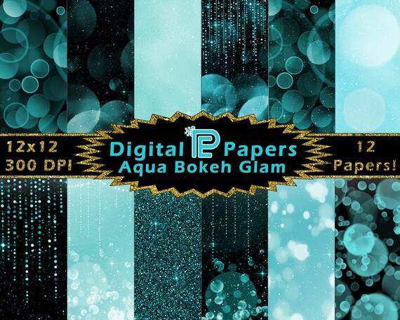Aqua Glitter Bokeh Digital Paper // Glam // Digital Background - Etsy