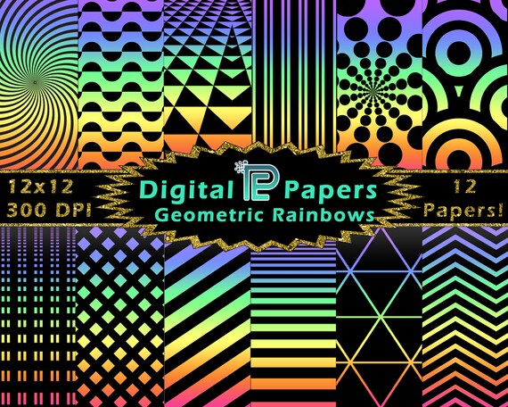 Rainbow Geometric Digital Paper // Digital Background // JPG | Etsy