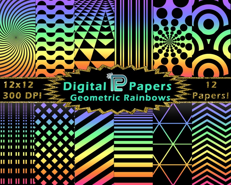 Rainbow Geometric Digital Paper // Digital Background // JPG // JPEG ...