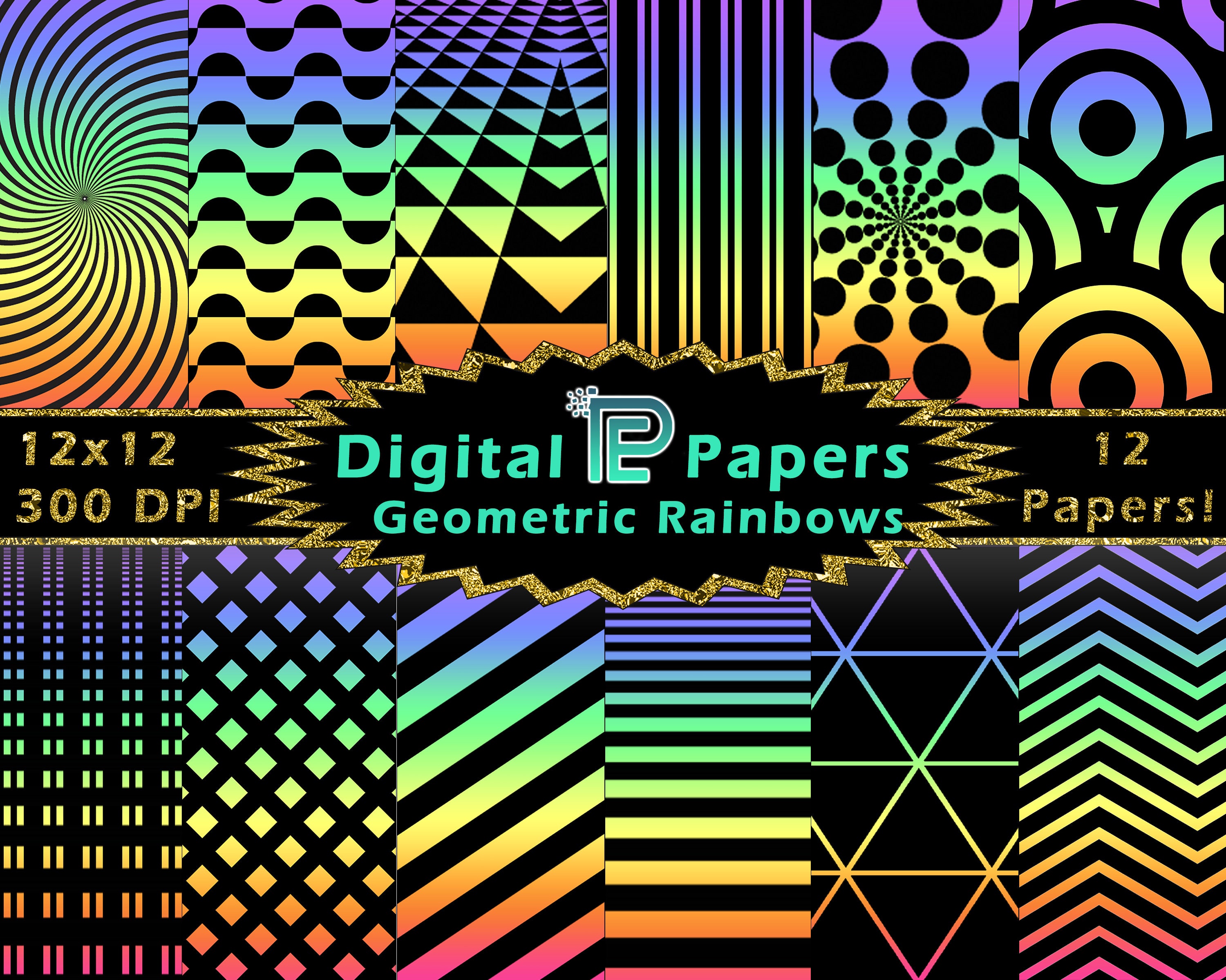 Rainbow Geometric Digital Paper // Digital Background // JPG // JPEG ...
