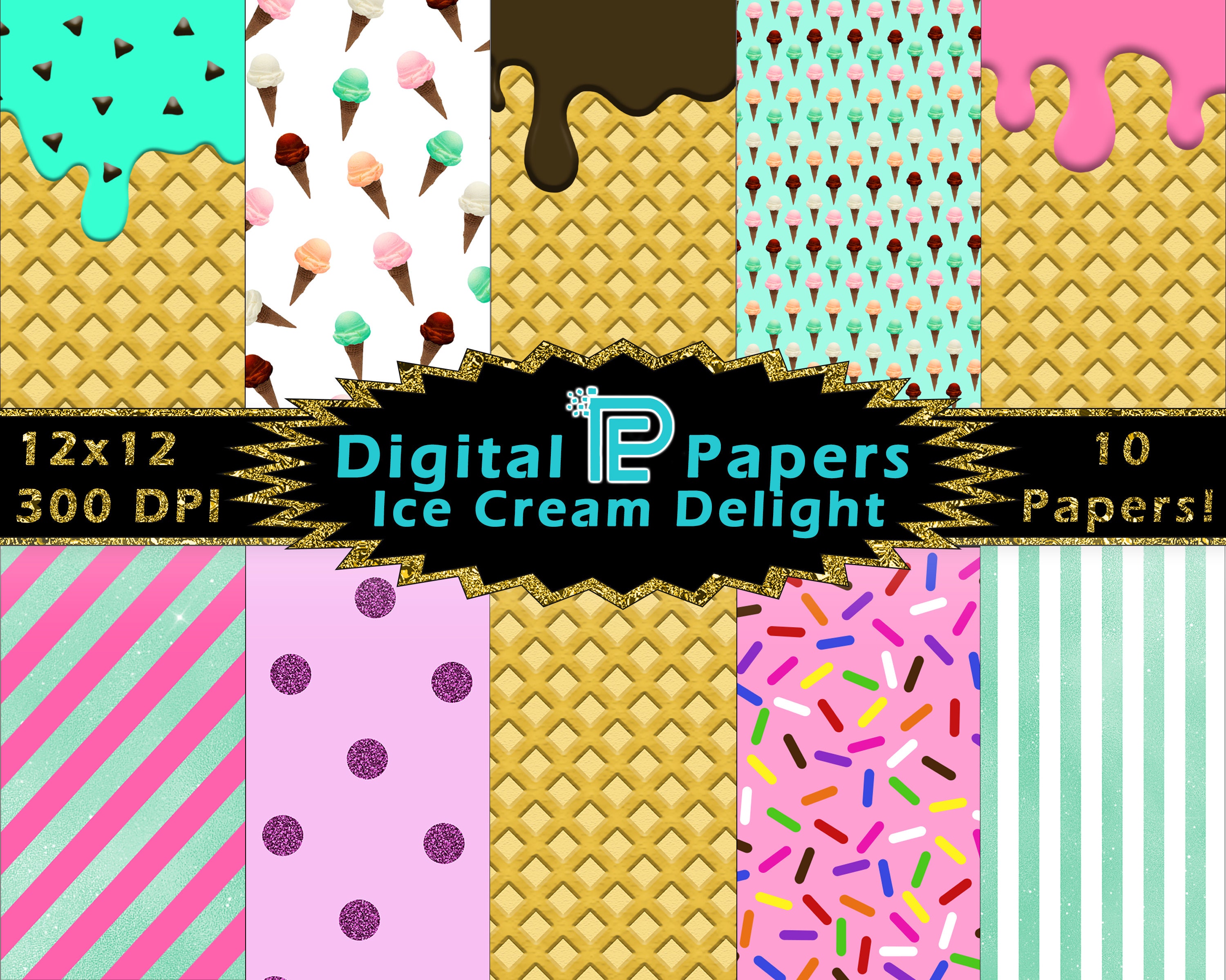 Ice Cream Digital Paper // Digital Papers // Digital Background ...