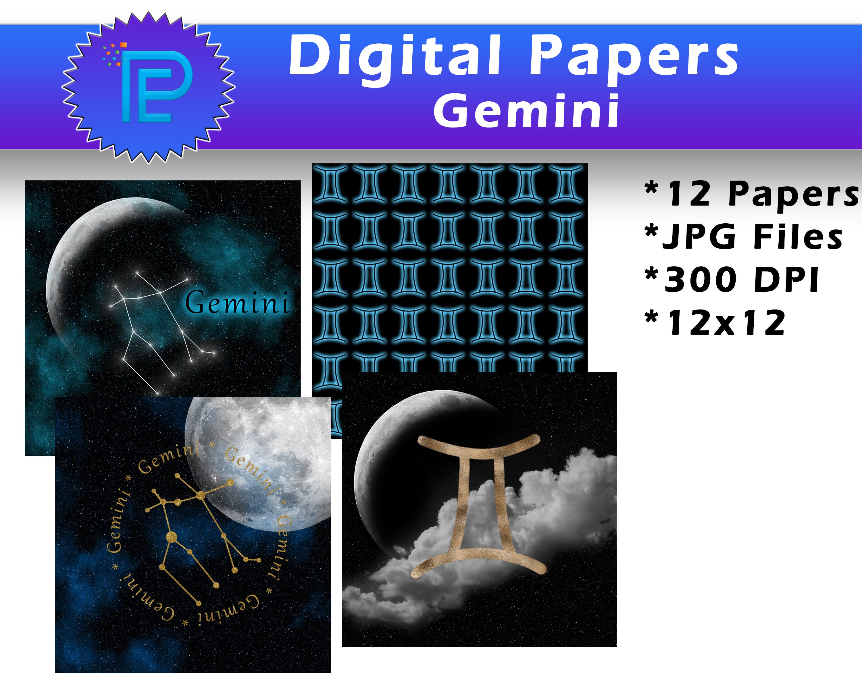 Gemini Digital Paper // Gemini Zodiac // Gemini Clipart // Astrology - Etsy