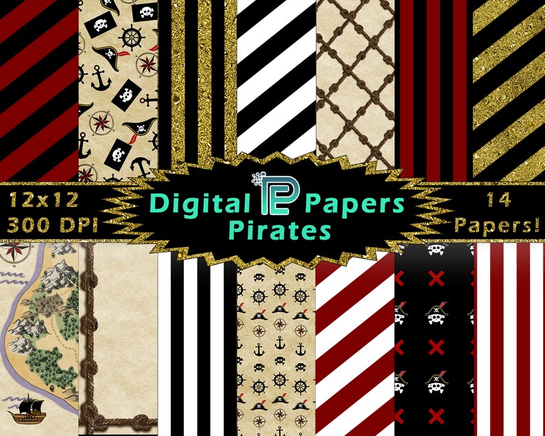 Pirate Digital Paper // Pirate Themed // Digital Papers // Digital ...