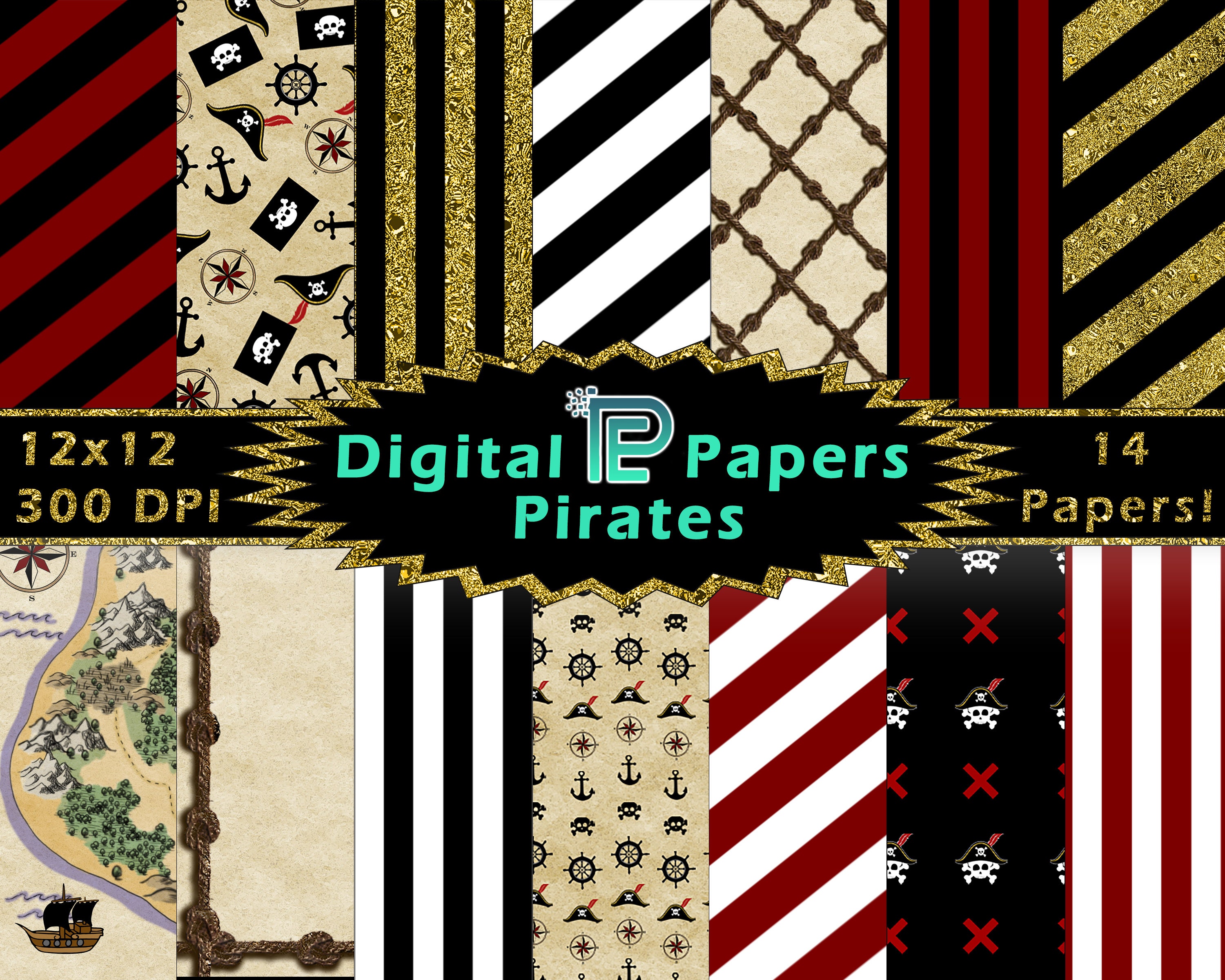 Pirate Digital Paper // Pirate Themed // Digital Papers // Digital ...