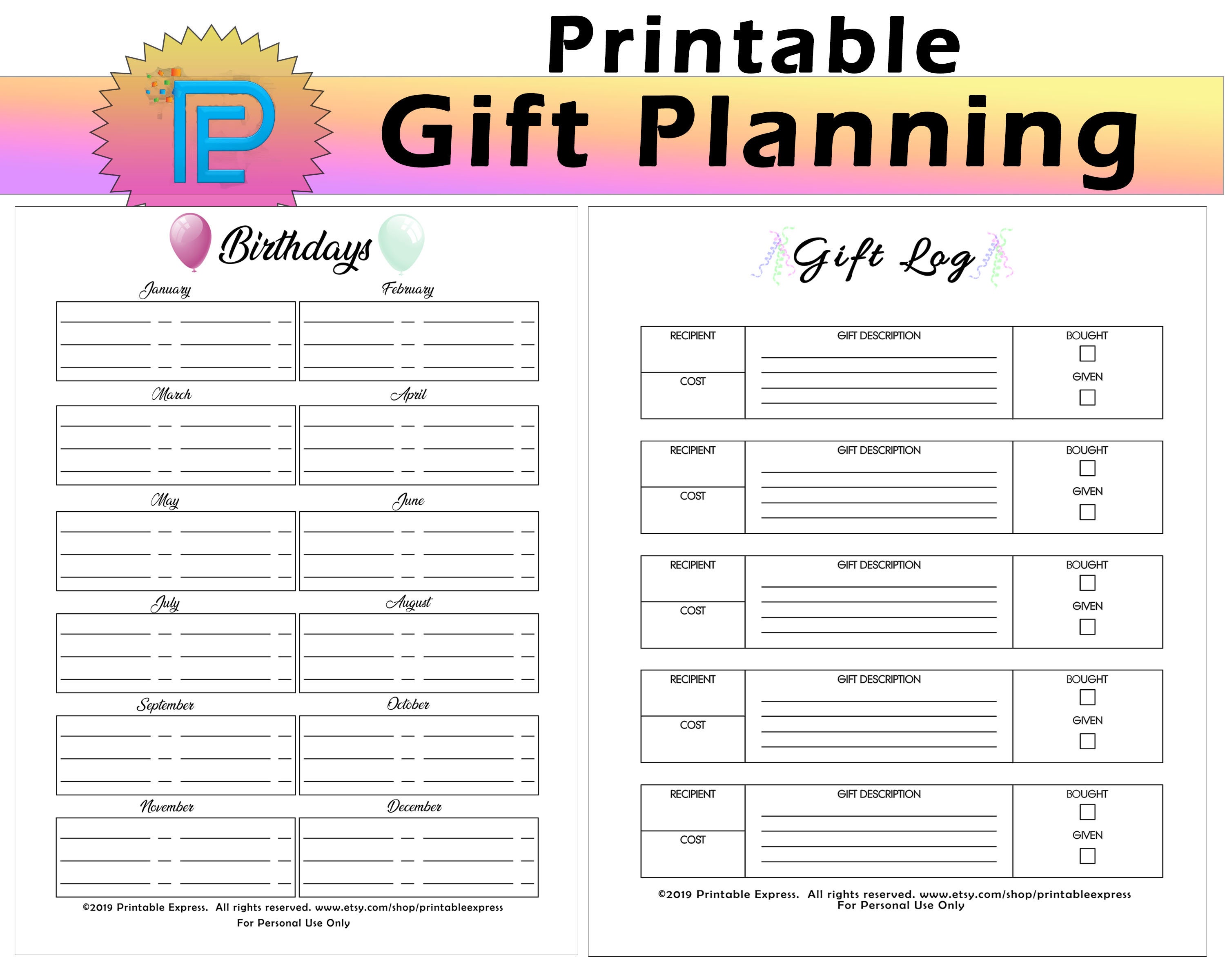 Gift Planning Printable,big Happy Planner Inserts, Printable Tracker - Etsy
