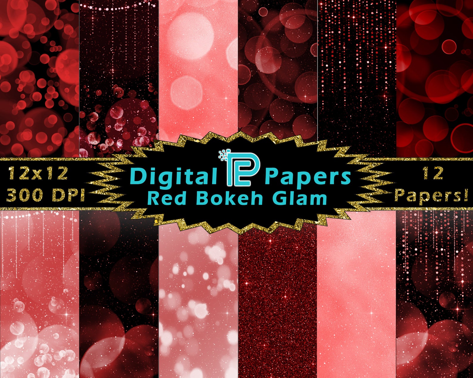 Red Glitter Bokeh Digital Paper // Glam // Digital Background ...
