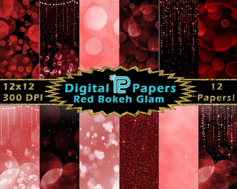 Red Glitter Bokeh Digital Paper // Glam // Digital Background ...