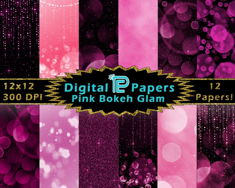 Pink Glitter Bokeh Digital Paper // Glam // Digital Background ...