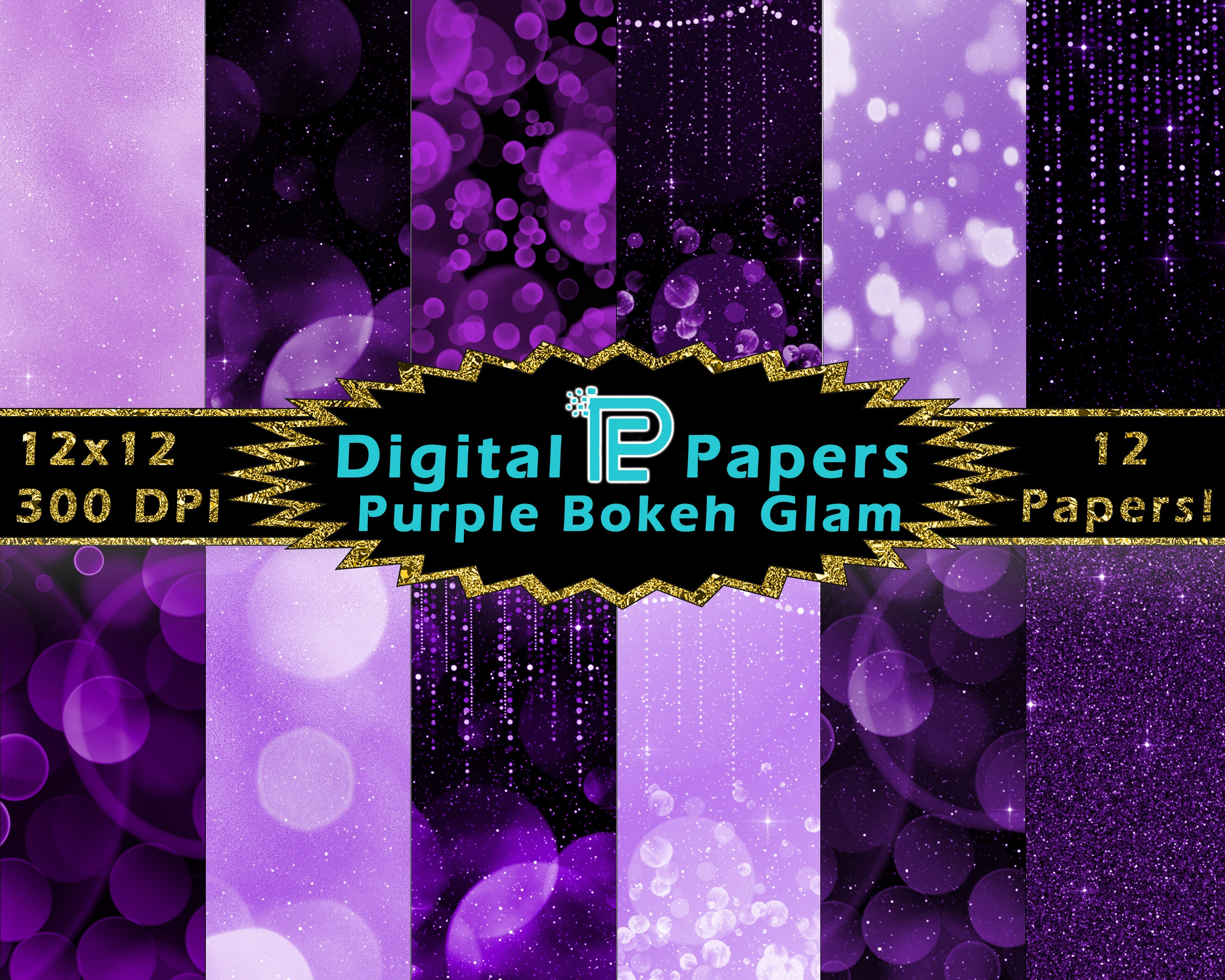 Purple Glitter Bokeh Digital Paper // Glam // Digital Background ...