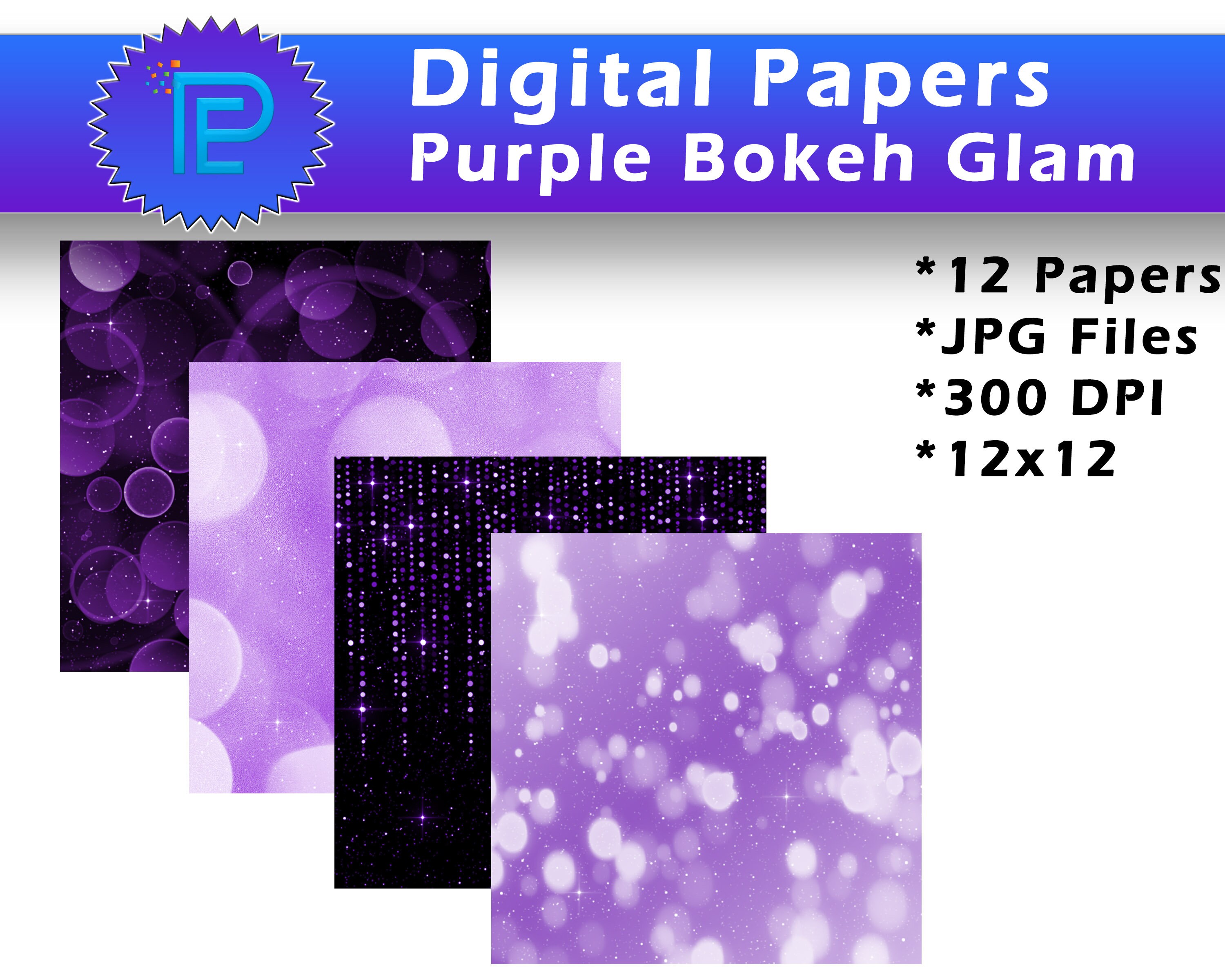 Purple Glitter Bokeh Digital Paper // Glam // Digital Background ...