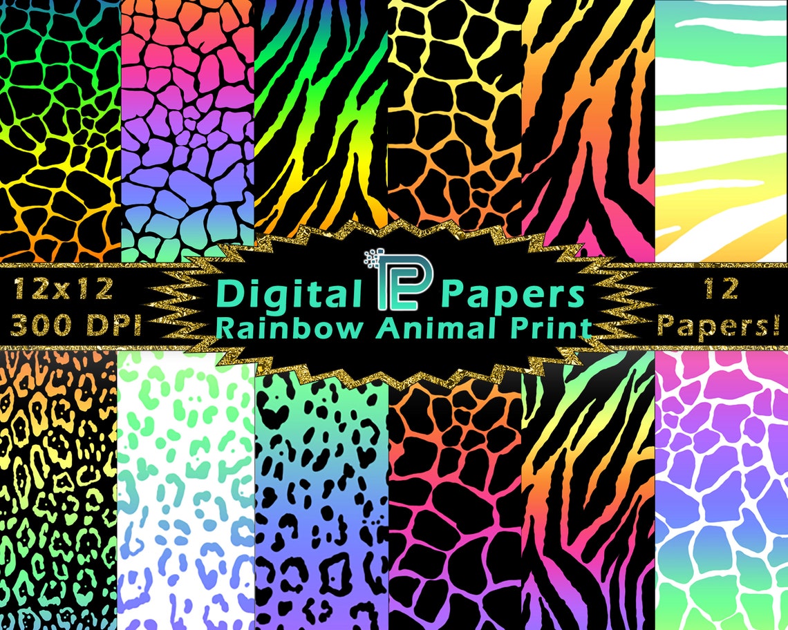 Rainbow Animal Print Digital Paper // Digital Paper // Digital ...