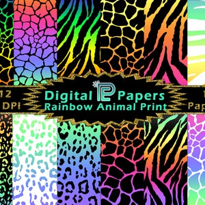 Rainbow Animal Print Digital Paper // Digital Paper // Digital Background // Animal Print // JPG ...