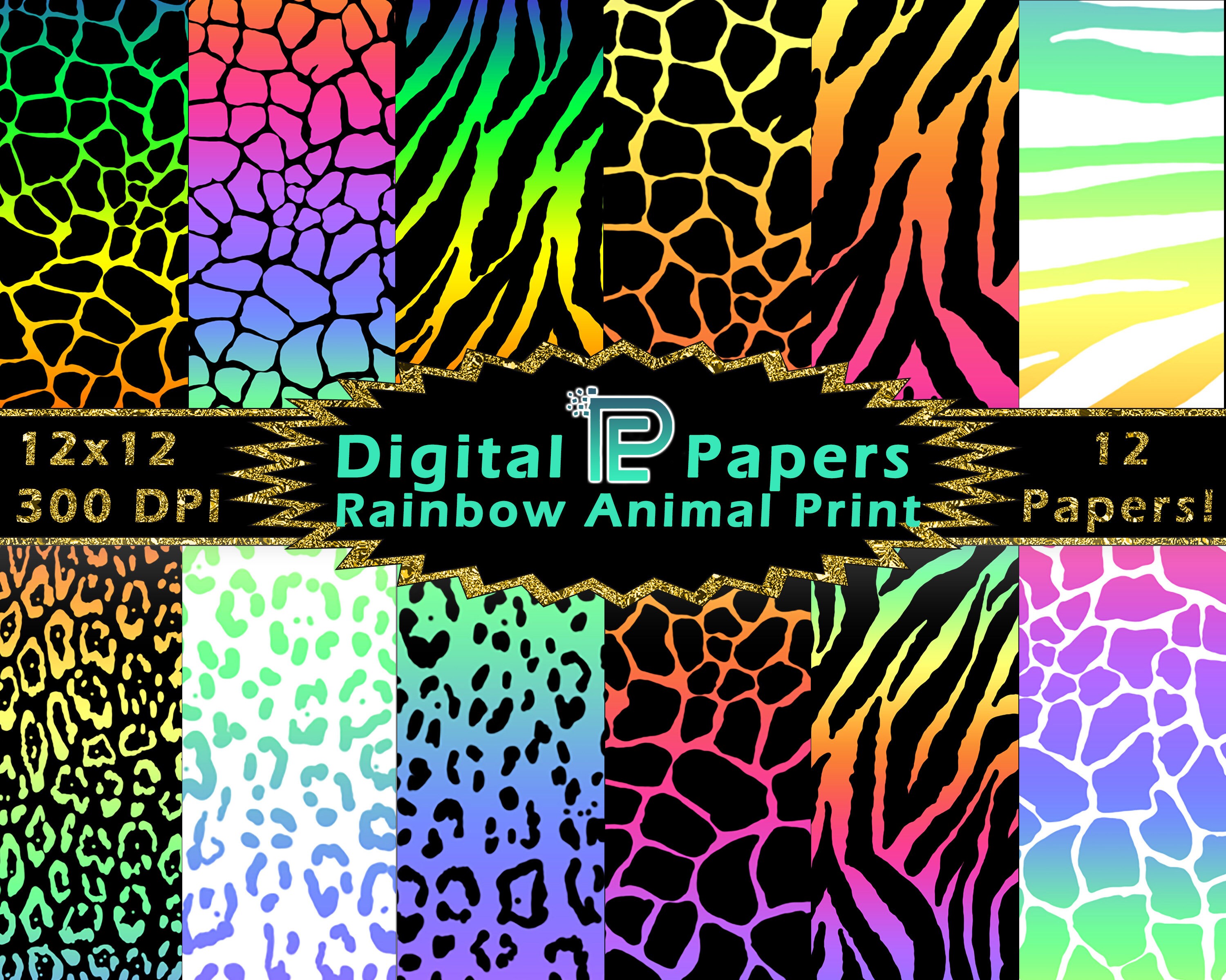 Rainbow Animal Print Digital Paper // Digital Paper // Digital ...