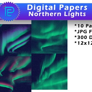 Northern Lights Digital Paper // Digital Papers // Digital Background ...