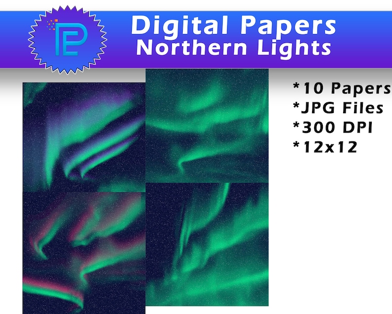 Northern Lights Digital Paper // Digital Papers // Digital Background ...