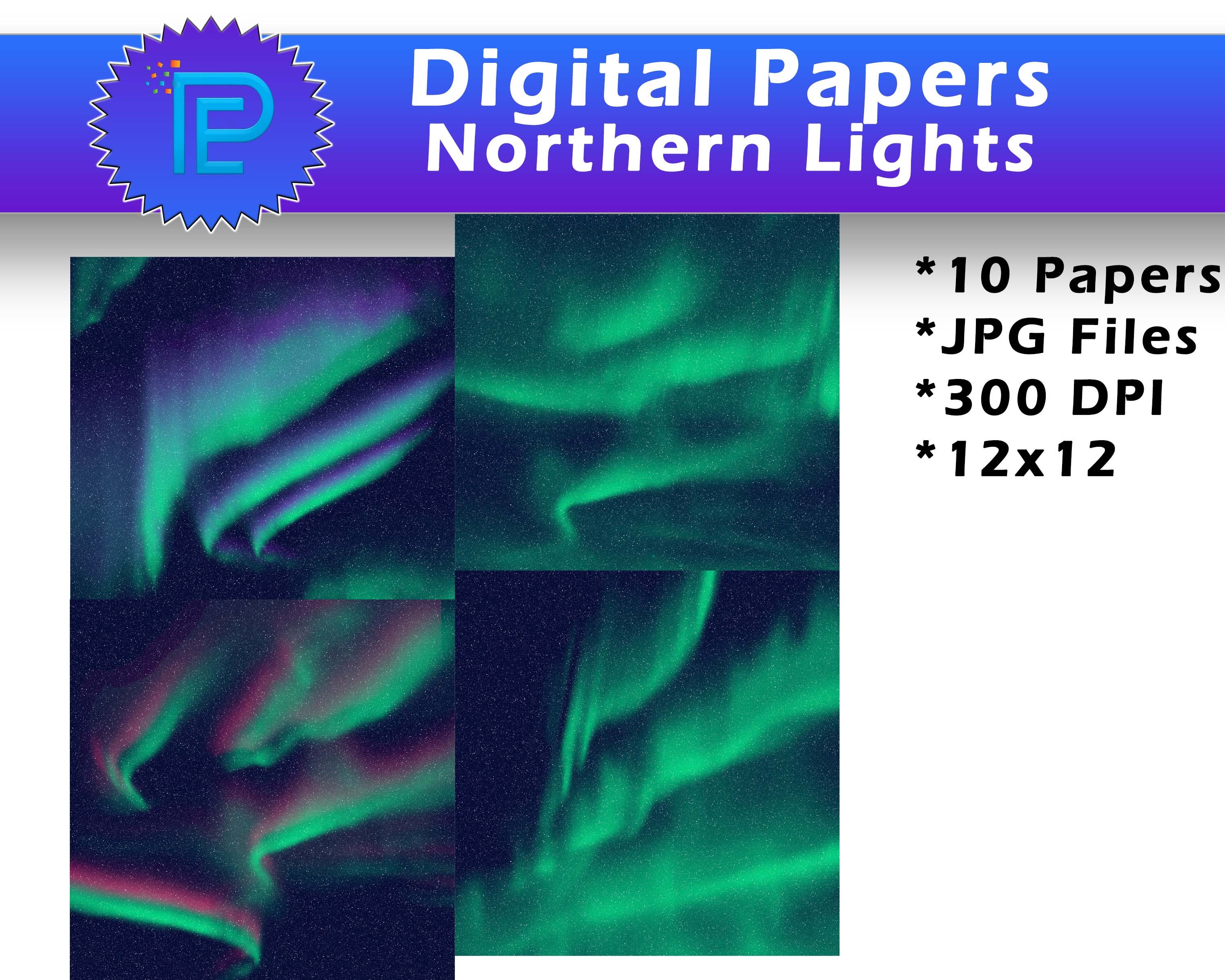 Northern Lights Digital Paper // Digital Papers // Digital Background ...