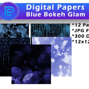 Blue Glitter Bokeh Digital Paper // Glam // Digital Background ...
