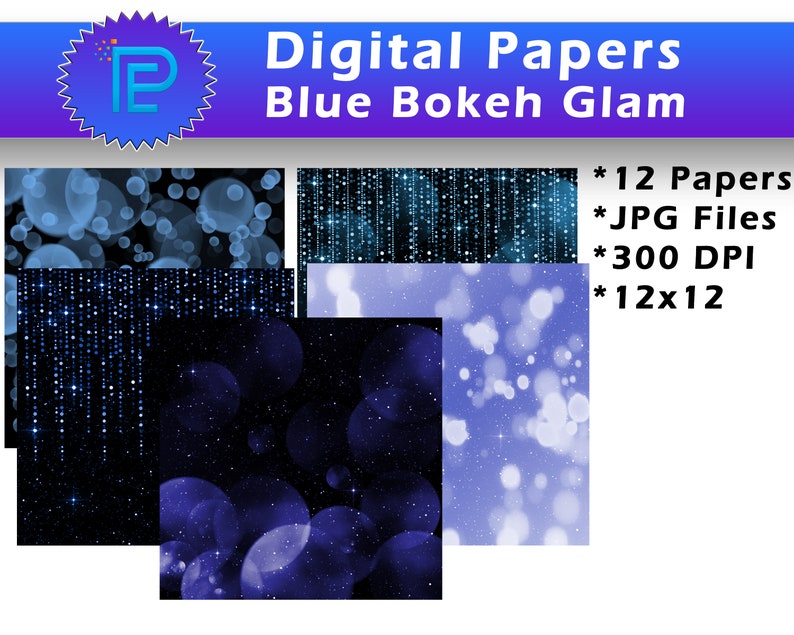 Blue Glitter Bokeh Digital Paper // Glam // Digital Background ...